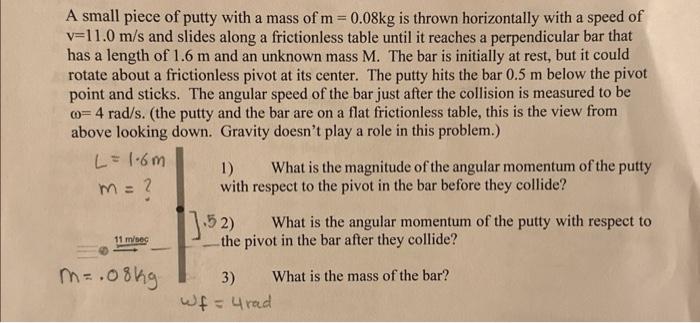 A small piece of putty with a mass of m=0.08 kg is | Chegg.com