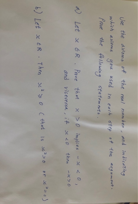Solved Use the axioms of the real number, and indicating | Chegg.com