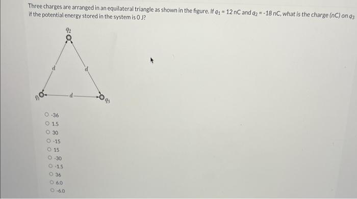 Solved Three charges are arranged in an equilateral triangle | Chegg.com