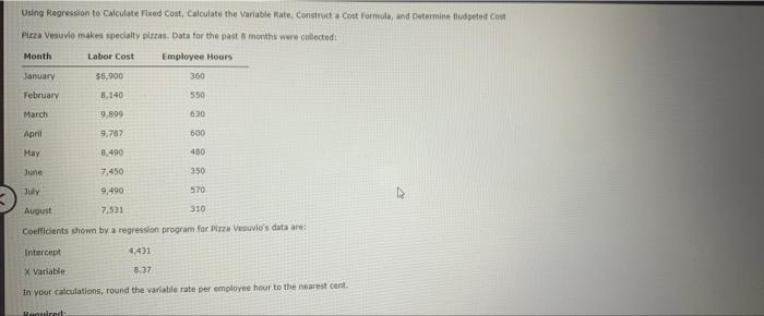 Solved Using Regression to Calculate Fixed Cost Calculate | Chegg.com