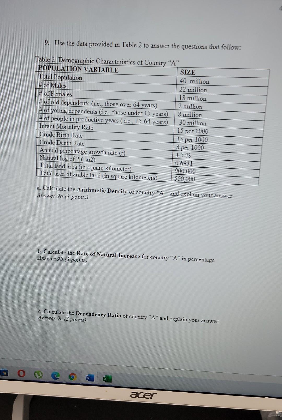 Solved 9. Use the data provided in Table 2 to answer the | Chegg.com