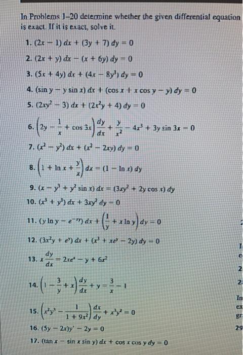 Solved In Problems 1-20 determine whether the given | Chegg.com