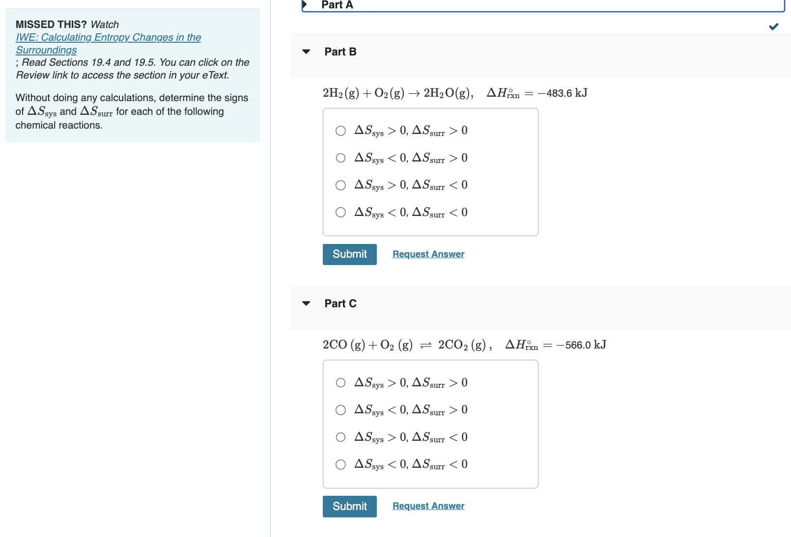 Solved MISSED THIS? WatchIWE: Calculating Entropy Changes in | Chegg.com