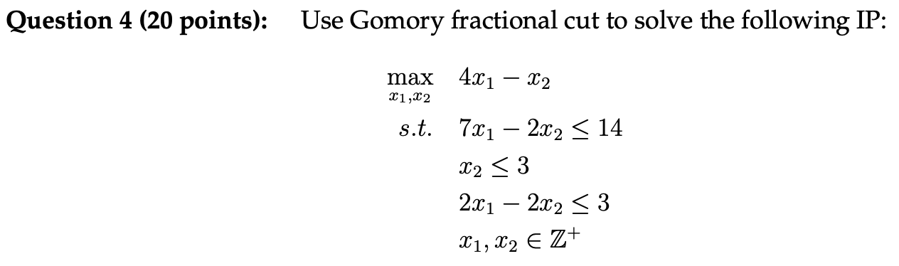 Solved Question 4 (20 ﻿points):Use Gomory fractional cut to | Chegg.com