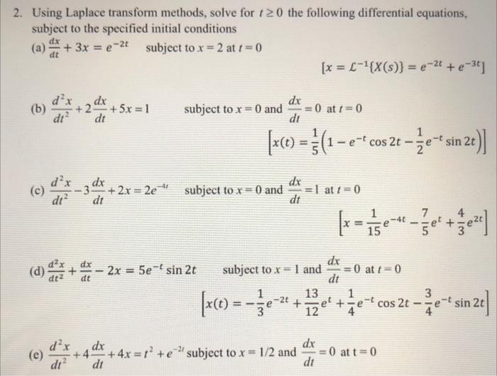 Solved 2. Using Laplace transform methods, solve for t2 0 | Chegg.com