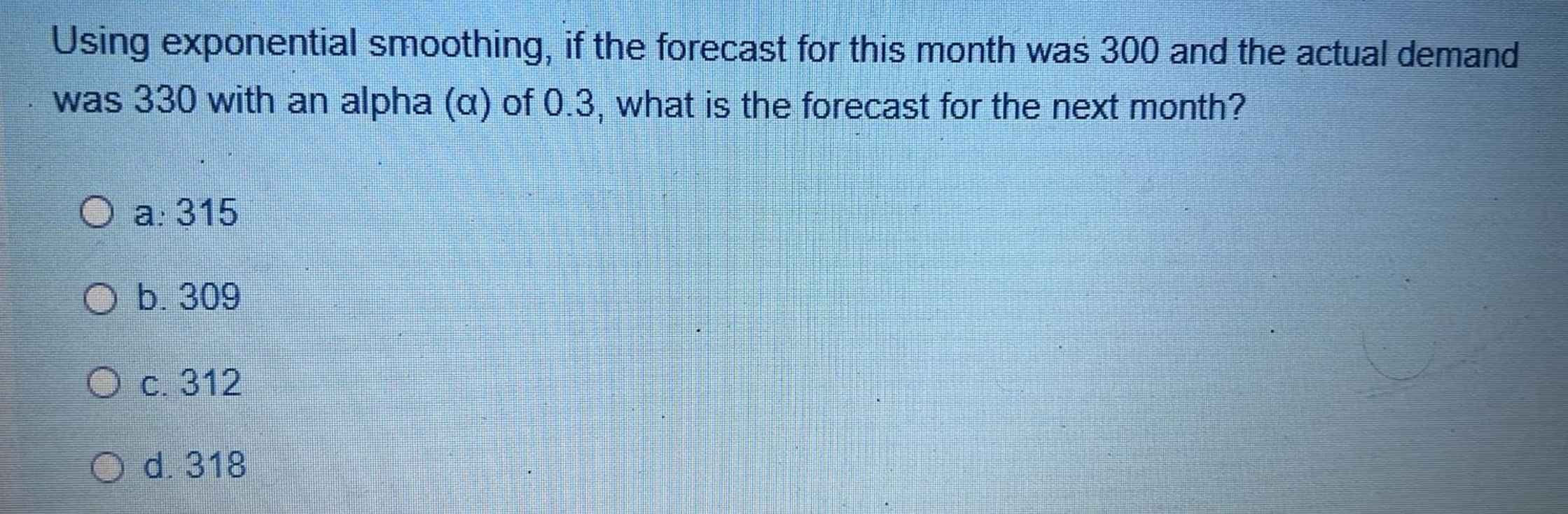 Solved Using exponential smoothing, if the forecast for this | Chegg.com