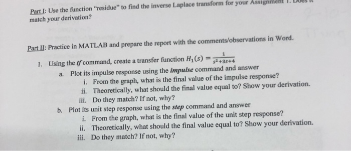 Solved Part I: Use the function "residue" to find the | Chegg.com