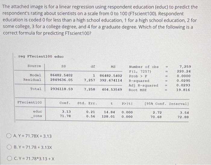 Solved The attached image is for a linear regression using | Chegg.com