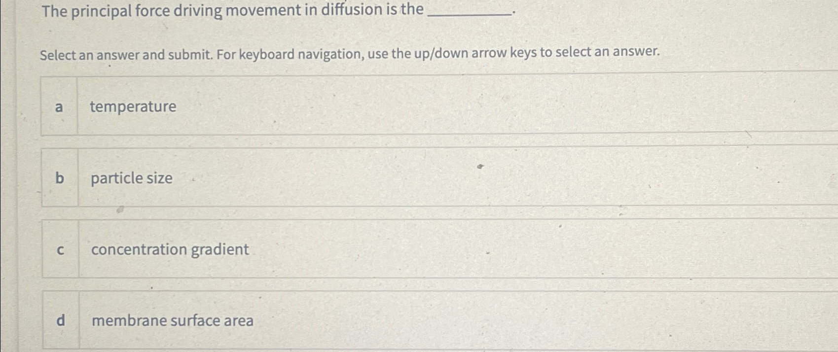 Solved The principal force driving movement in diffusion is | Chegg.com