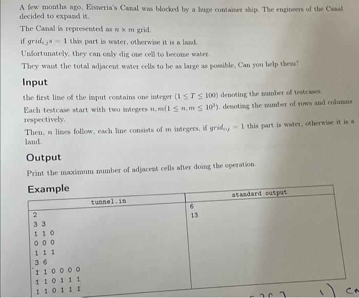 Solved A few months ago, Eisneria's Canal was blocked by a | Chegg.com