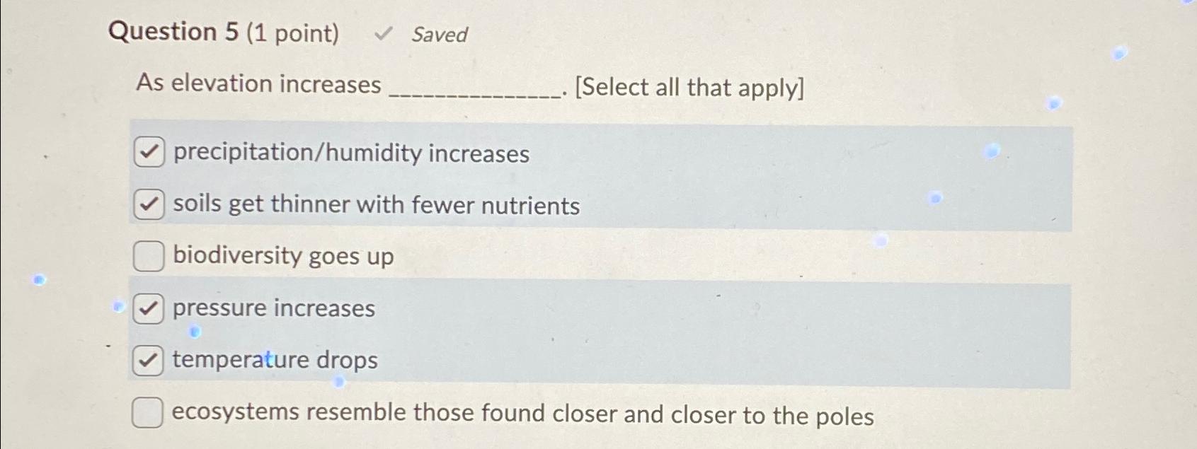 Solved Question 5 (1 ﻿point) ﻿SavedAs elevation | Chegg.com
