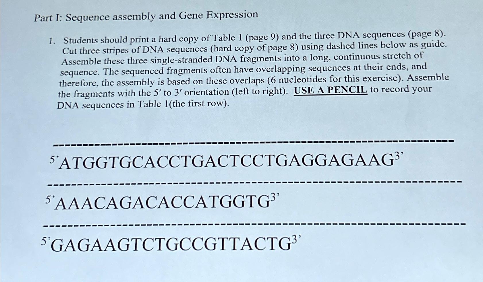 Solved Part I: Sequence assembly and Gene ExpressionStudents | Chegg.com