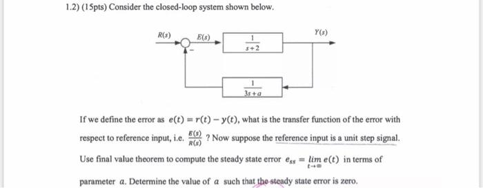 Solved 1.2) (15pts) Consider the closed-loop system shown | Chegg.com
