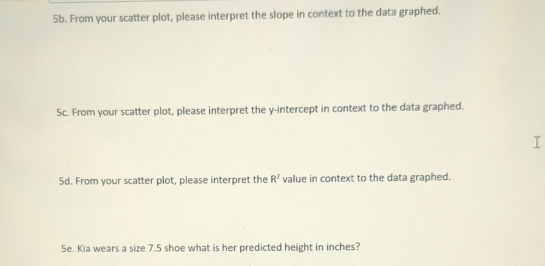 Solved a. Create the scatter plot using shoe size to predict | Chegg.com