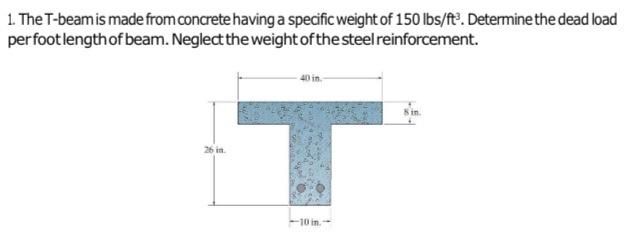 Solved 1. The T-beam is made from concrete having a specific | Chegg.com
