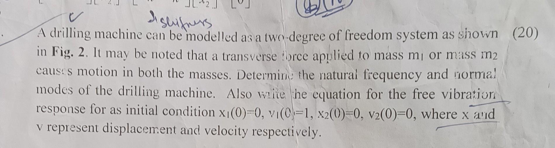 Solved A drilling machine can be modelled as a two-degree of | Chegg.com
