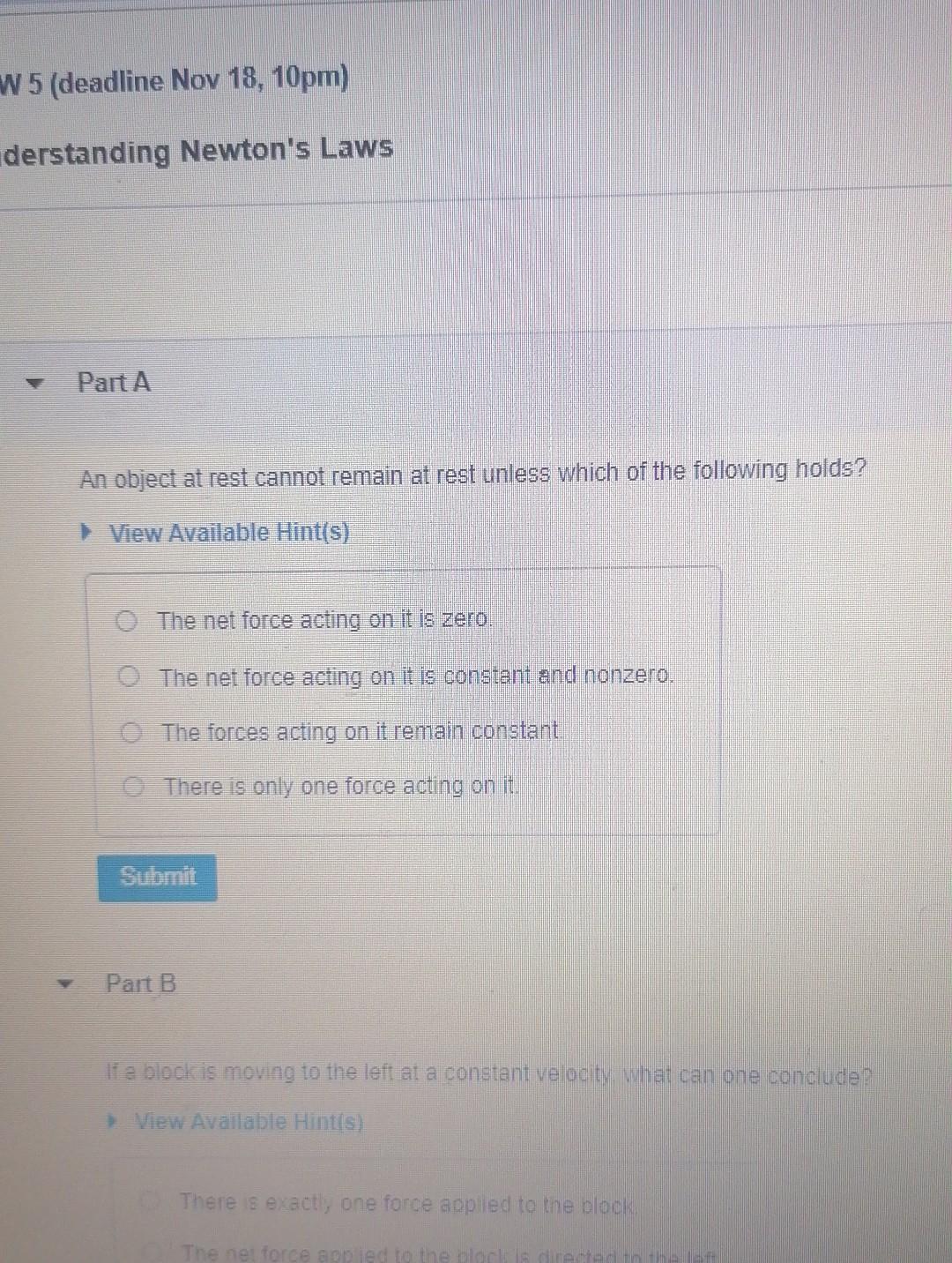 Solved W 5 (deadline Nov 18, 10pm) derstanding Newton's Laws | Chegg.com