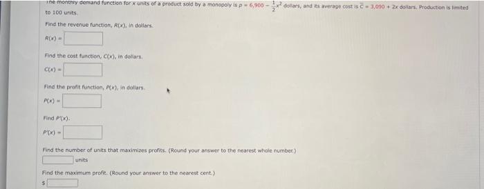 Solved Tne menthy demand function for x units of a product | Chegg.com