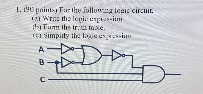 Solved 1. ( 30 points) For the following logic circuit, (a) | Chegg.com