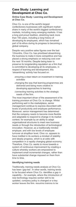 Solved Case Study: Learning and Development at Choc Co. | Chegg.com