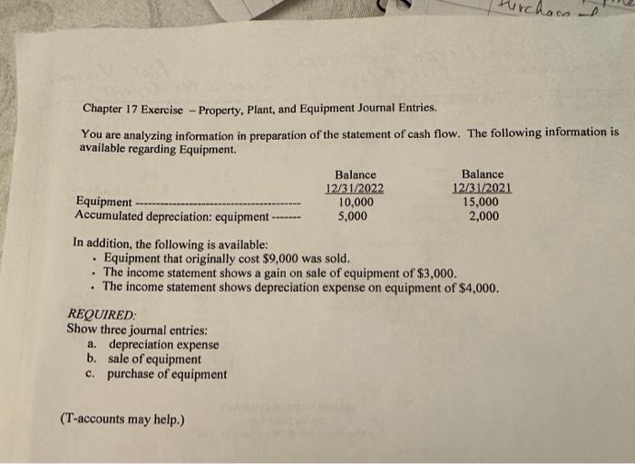 Solved Chapter 17 Exercise - Property, Plant, and Equipment | Chegg.com