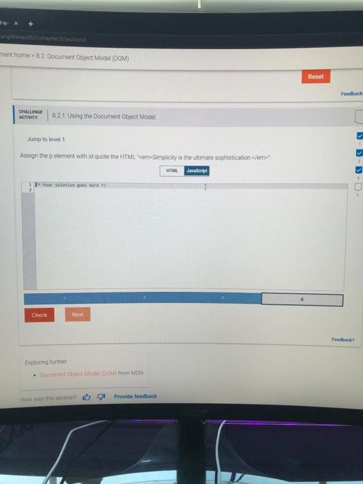 Solved home >8.2 Document Object Model (DOM) Reset Feedback | Chegg.com