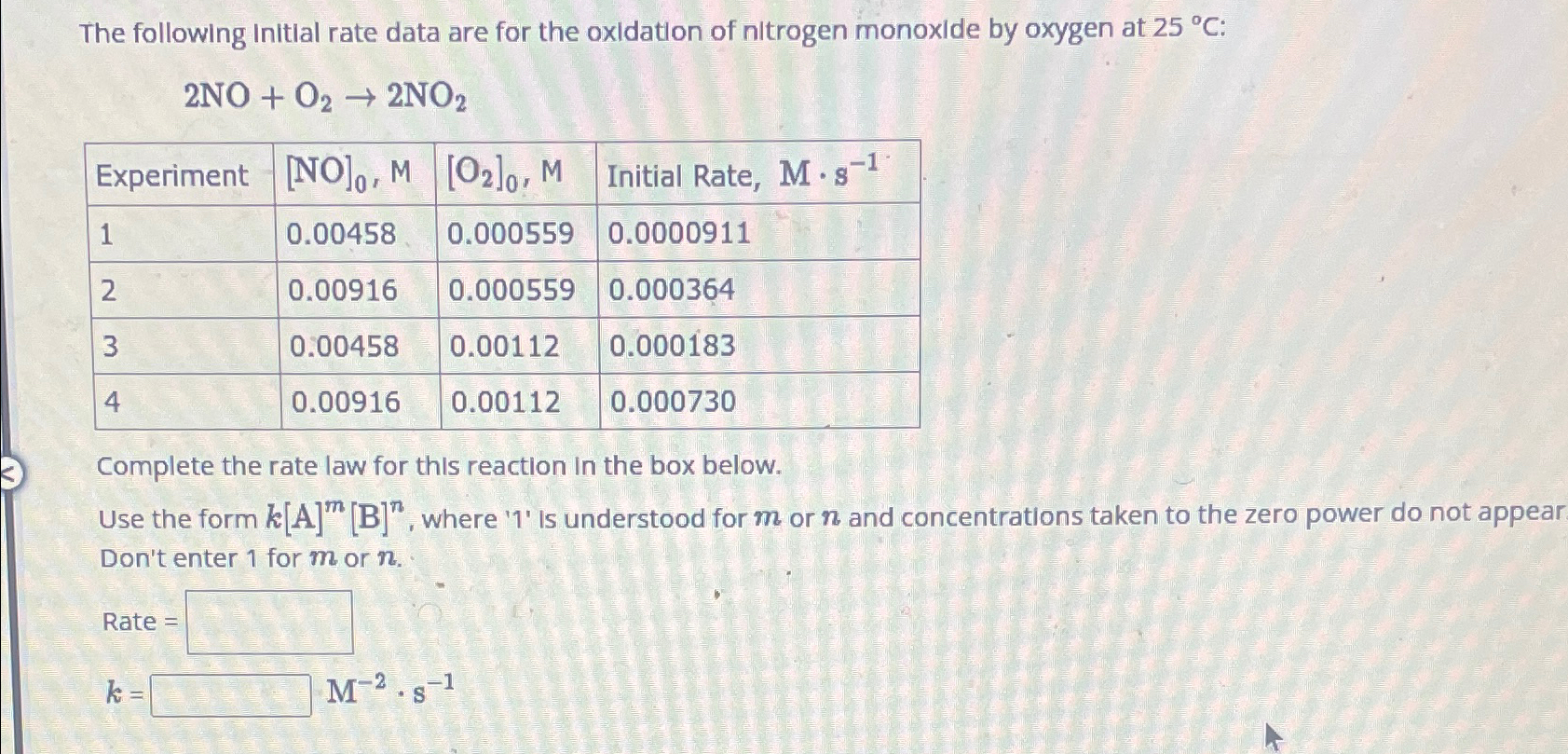 Solved The following Initial rate data are for the oxidation | Chegg.com