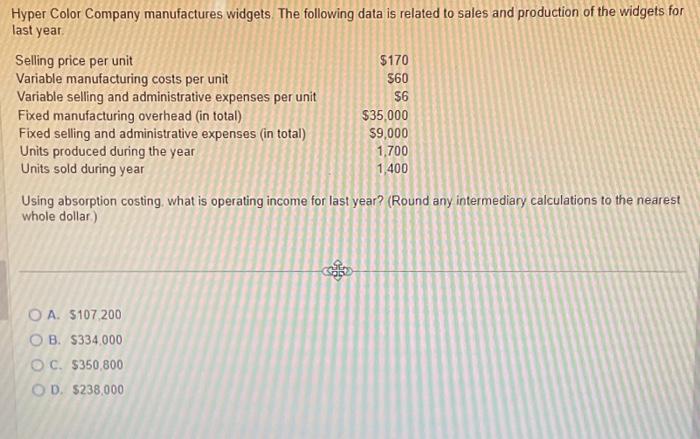 Solved Hyper Color Company manufactures widgets. The | Chegg.com