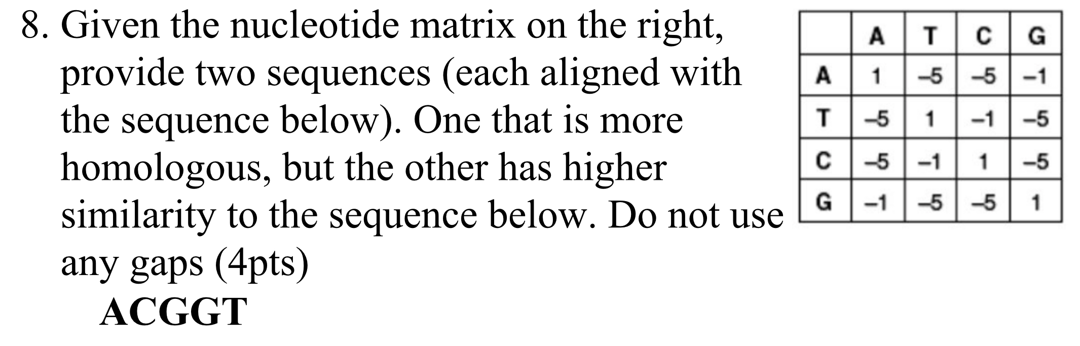 Solved Given the nucleotide matrix on the right,provide two | Chegg.com