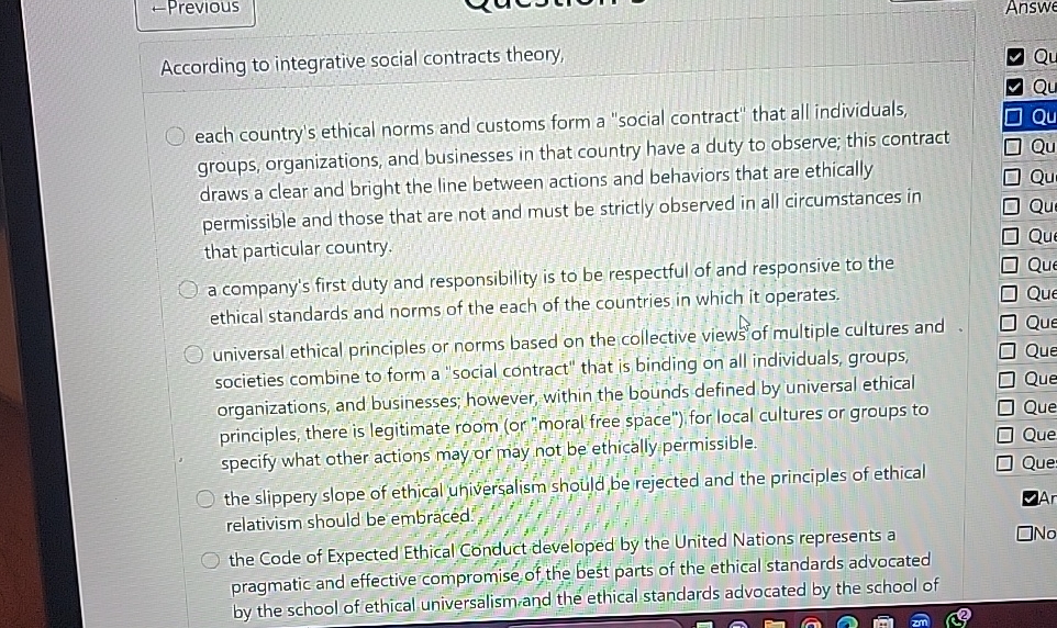 Solved According to integrative social contracts theory,each | Chegg.com
