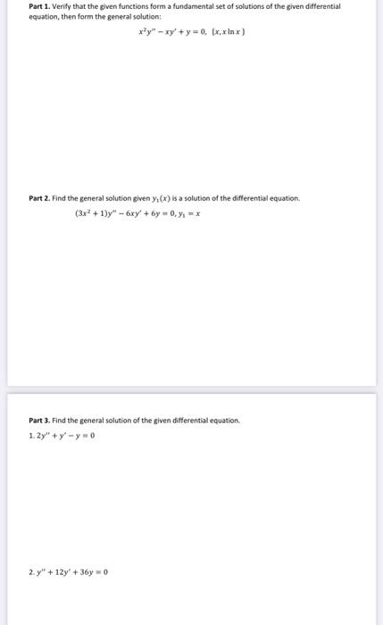 Solved Part 1. Verify that the given functions form a | Chegg.com