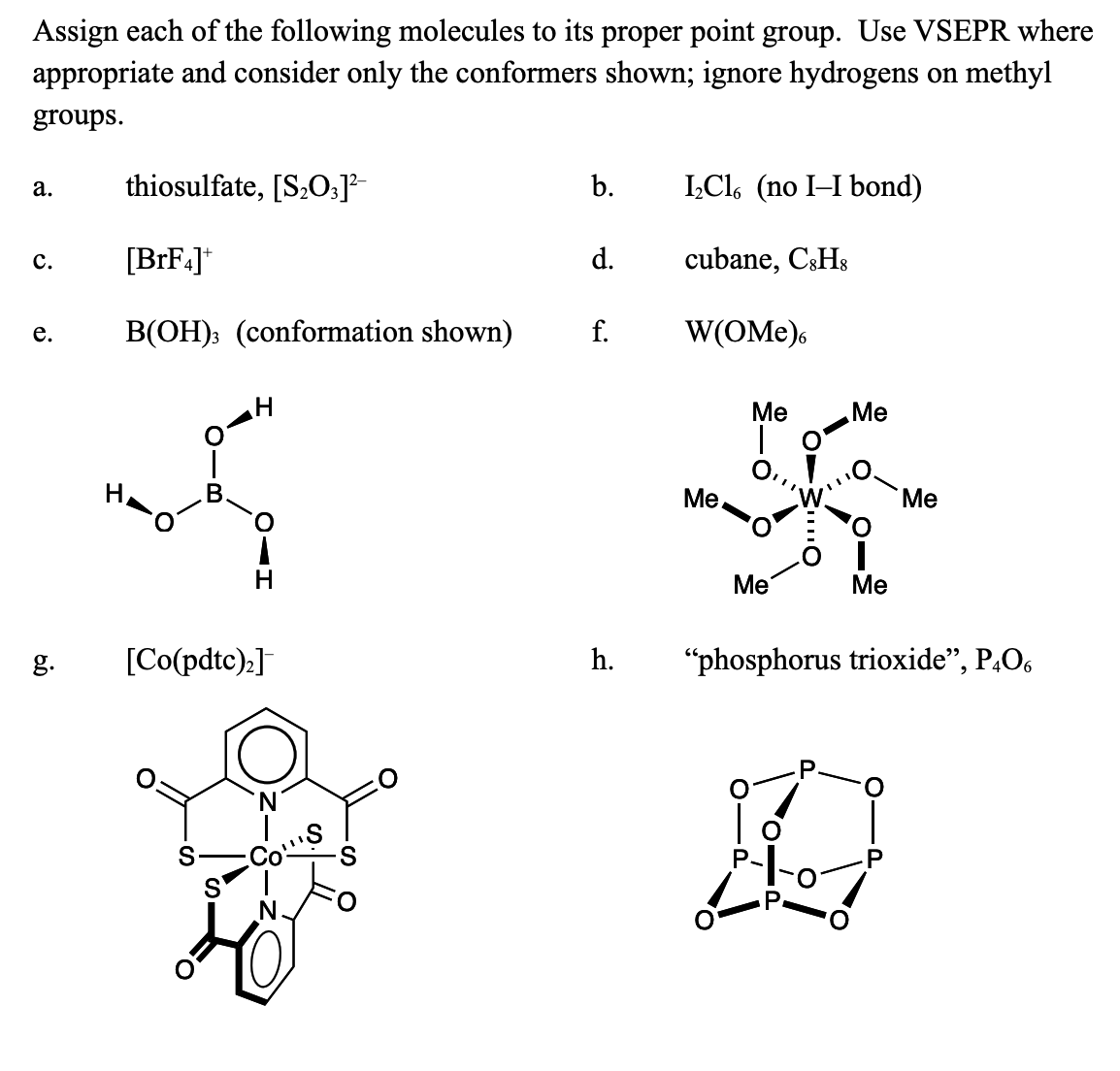 Solved Assign each of the following molecules to its proper | Chegg.com
