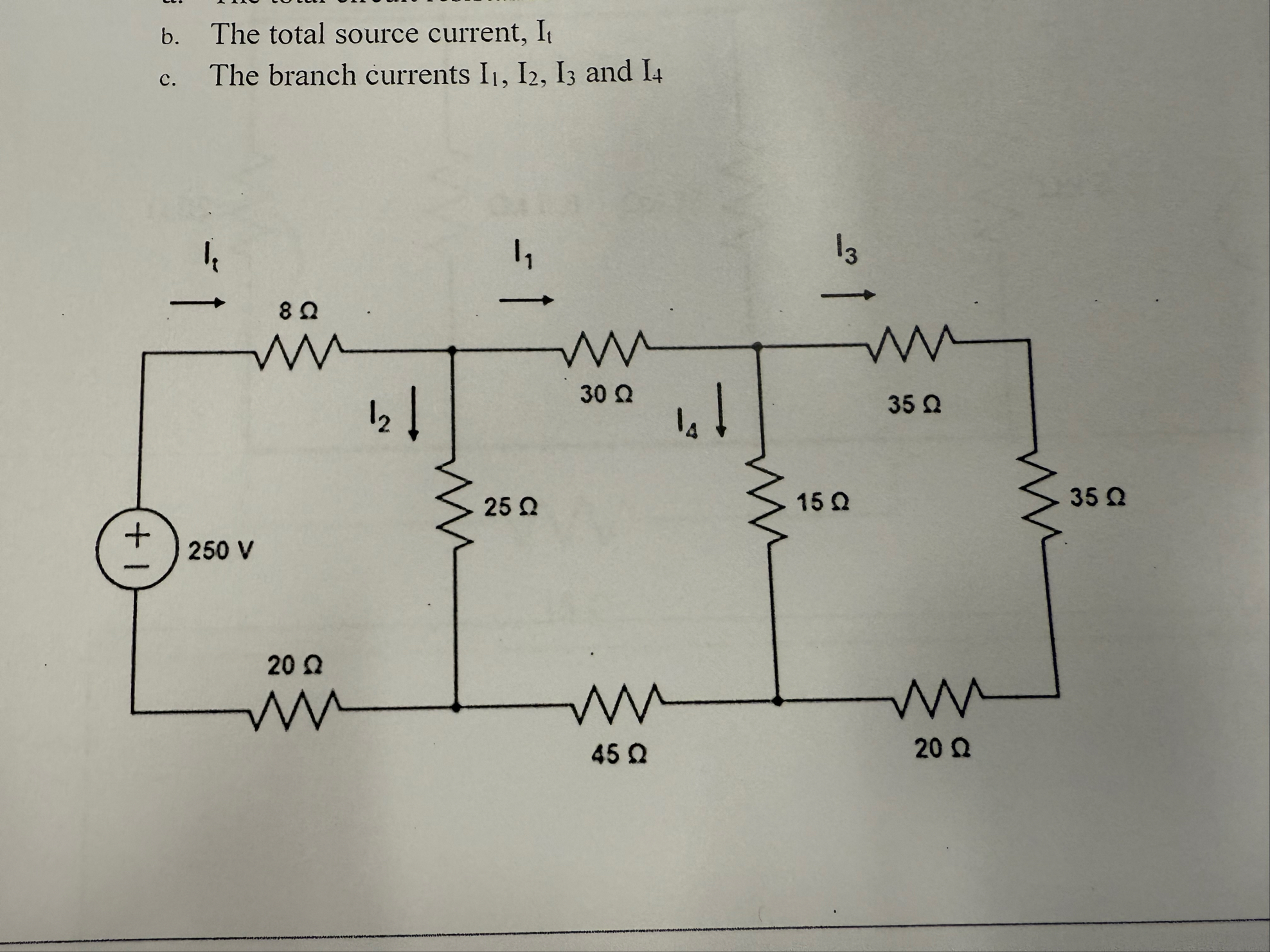 Solved b. ﻿The total source current, I1c. ﻿The branch | Chegg.com