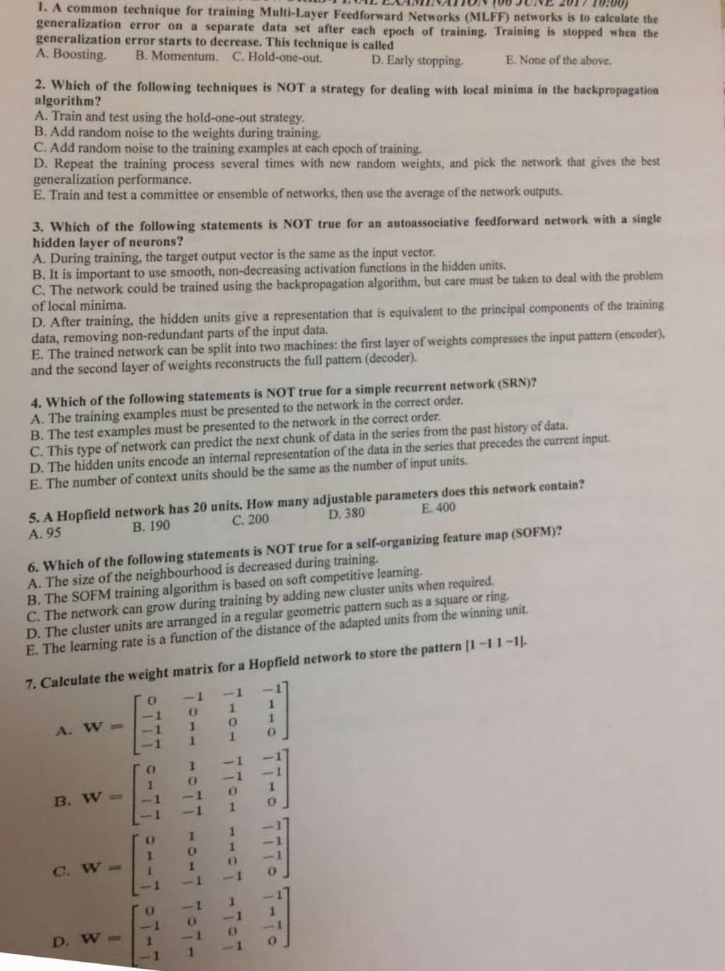 Solved 1. A common technique for training Multi-Layer | Chegg.com