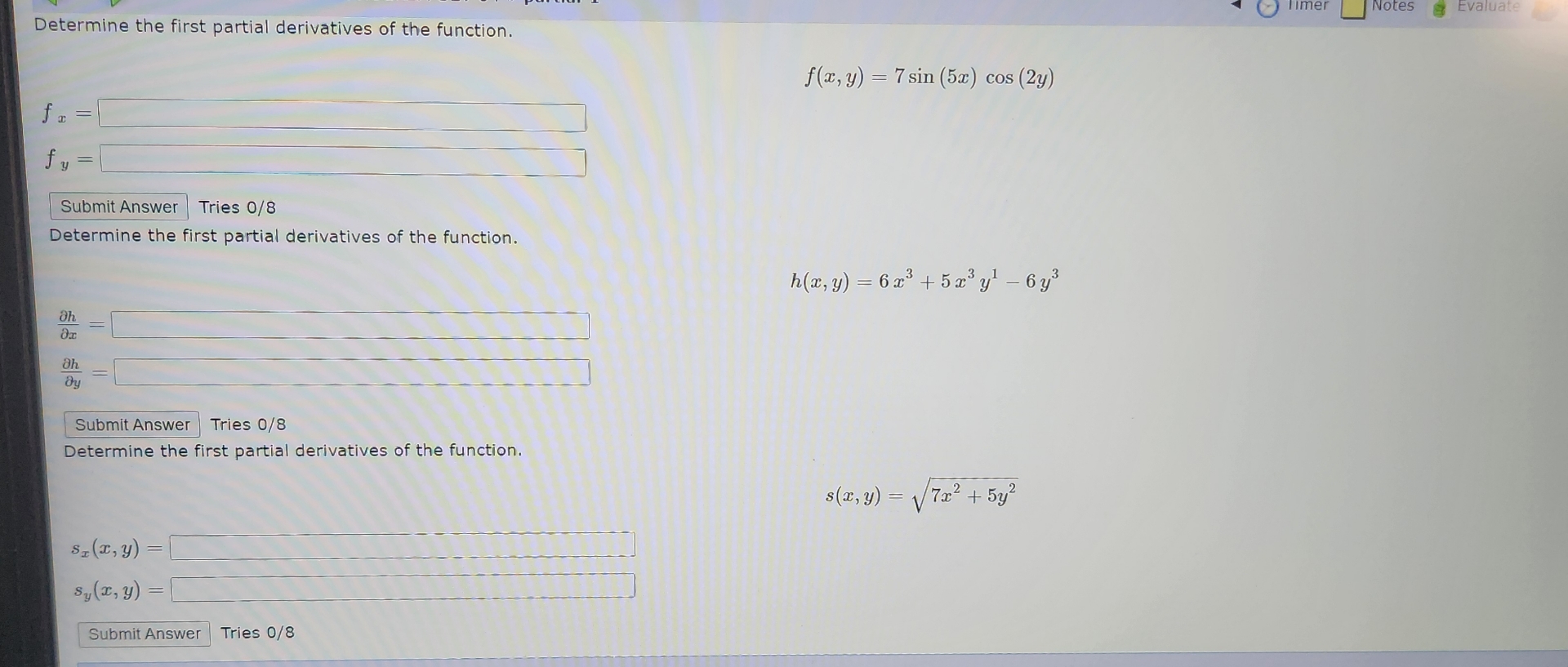 Solved Determine the first partial derivatives of the | Chegg.com