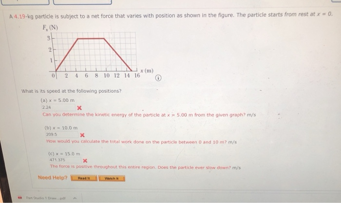 Solved A 4.19 kg particle is subject to a net force that | Chegg.com