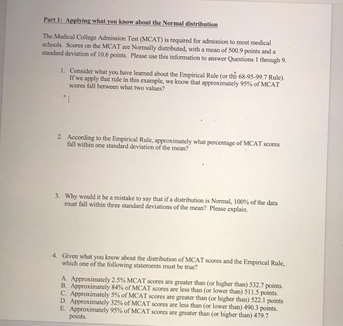 Solved Part 1: Applying what you know about the Normal | Chegg.com