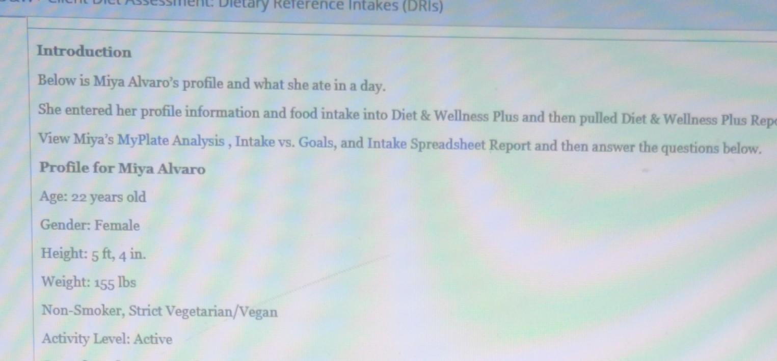 Introduction Below is Miya Alvaro's profile and what | Chegg.com