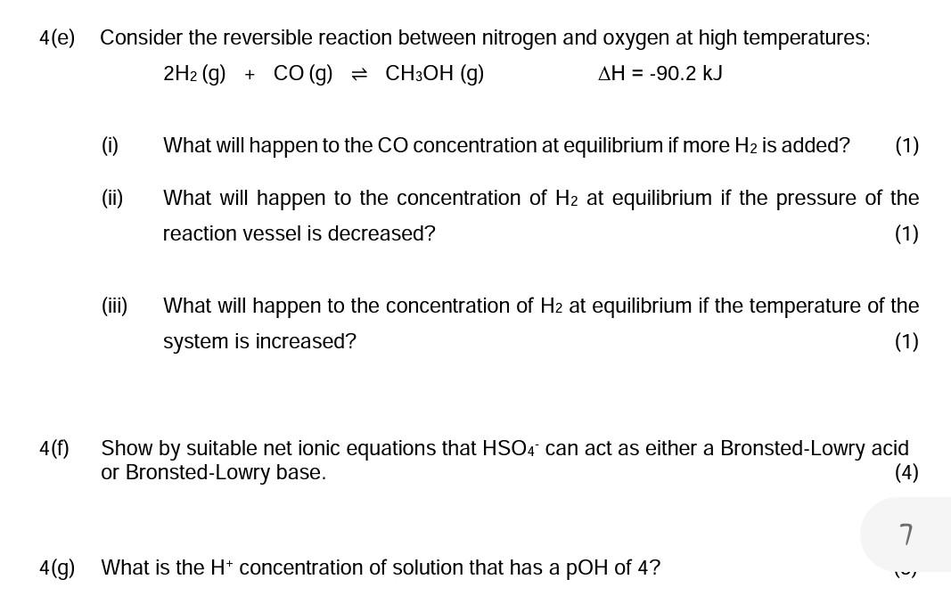 Solved 4(e) Consider the reversible reaction between | Chegg.com