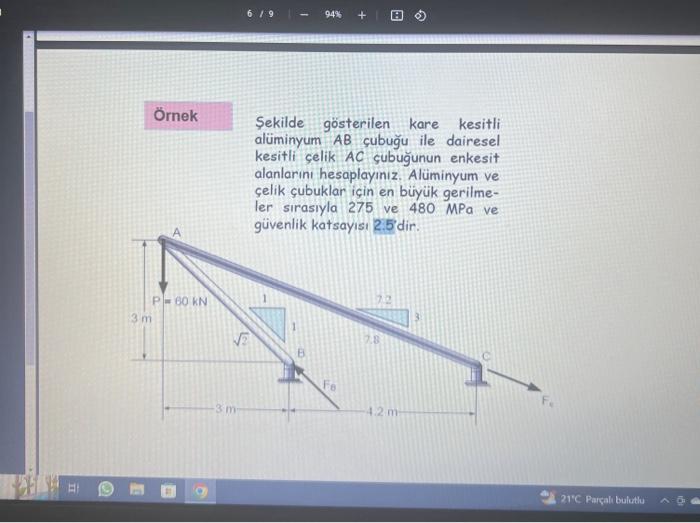 Solved Ef 3 m Örnek A P= 60 KN 6/9 √√2 3 m- - 94% B Şekilde | Chegg.com