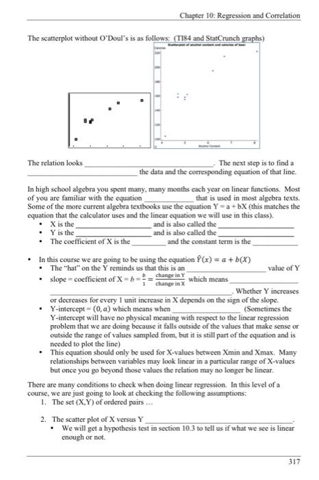 Chapter 10: Regression and Correlation Example | Chegg.com