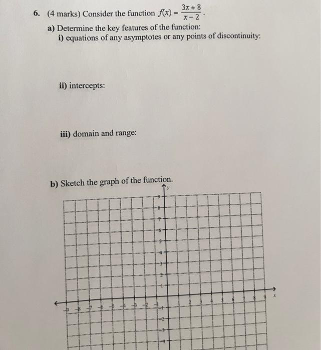 Solved 6. (4 marks) Consider the function f(x)=x−23x+8. a) | Chegg.com
