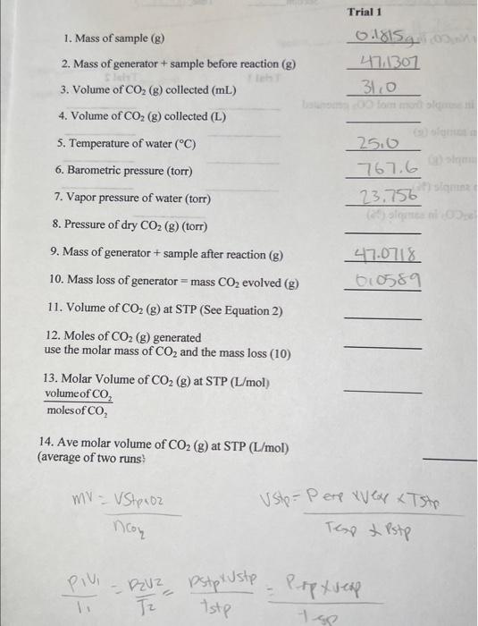 Solved 13. Molar Volume of CO2( g) at STP (L/mol) molesof | Chegg.com