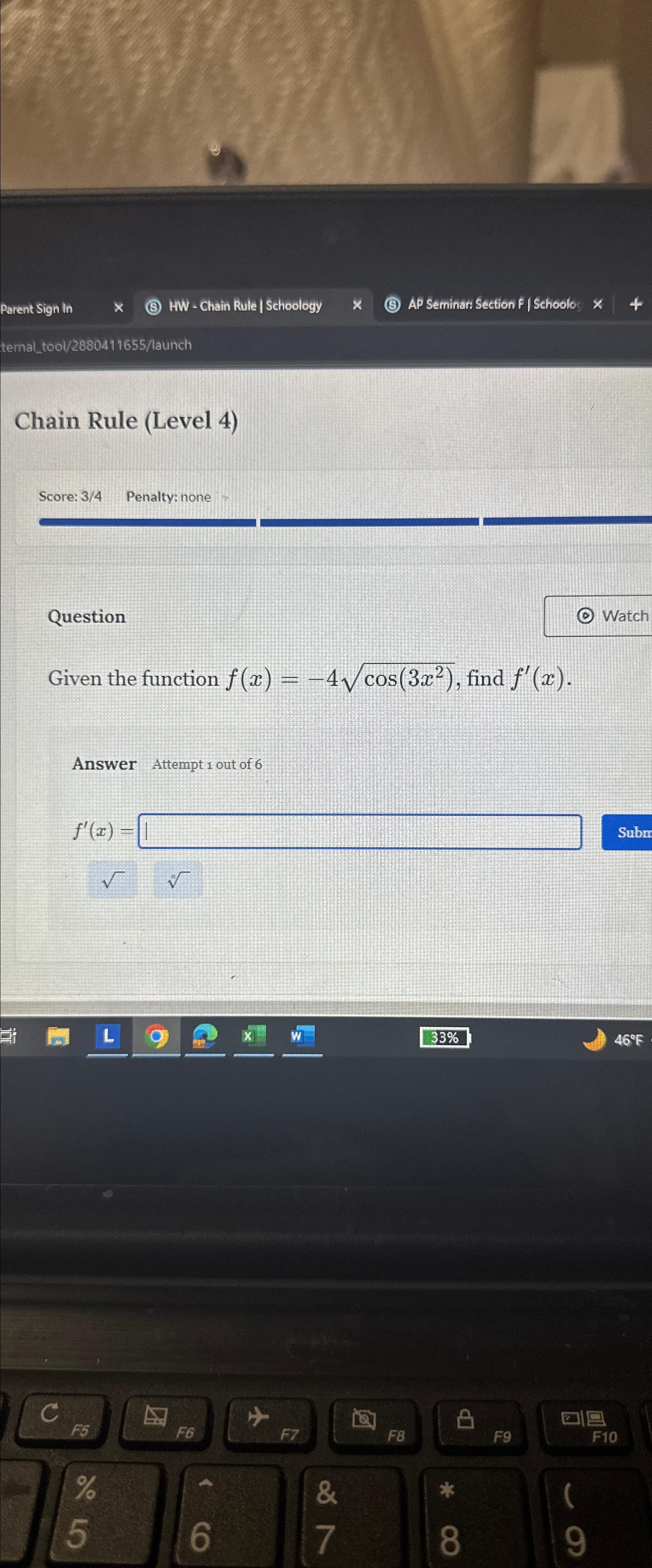 Solved Given the function f(x)=-4cos(3x2)2, ﻿find f'(x). | Chegg.com