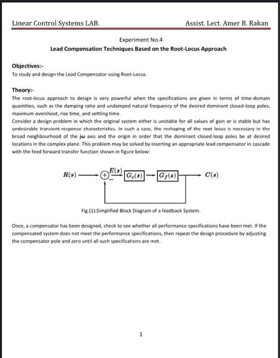 Solved Theory:- The root-locus approach to design is very | Chegg.com