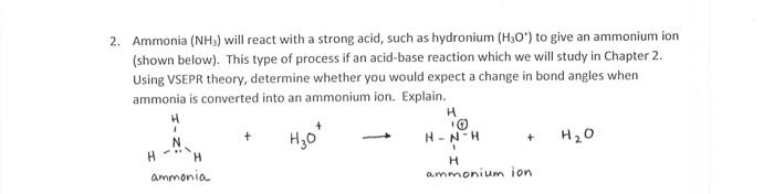 Solved Ammonia (NH3) will react with a strong acid, such as | Chegg.com