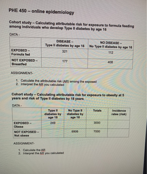 Solved PHE 450 - online epidemiology Cohort study - | Chegg.com