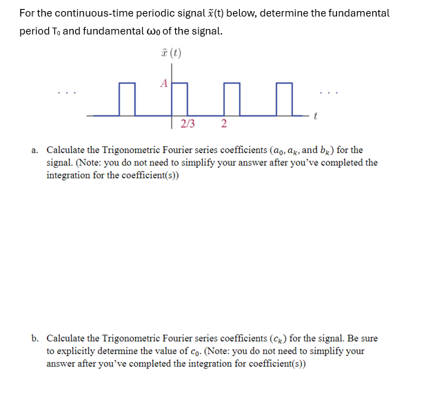 Solved For the continuous-time periodic signal tilde(x)(t) | Chegg.com