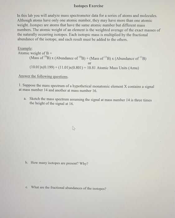 Solved Isotopes Exercise In this lab you will analyze mass | Chegg.com