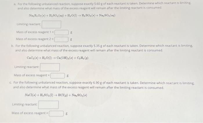 Solved A For The Following Unbalanced Reaction Suppose
